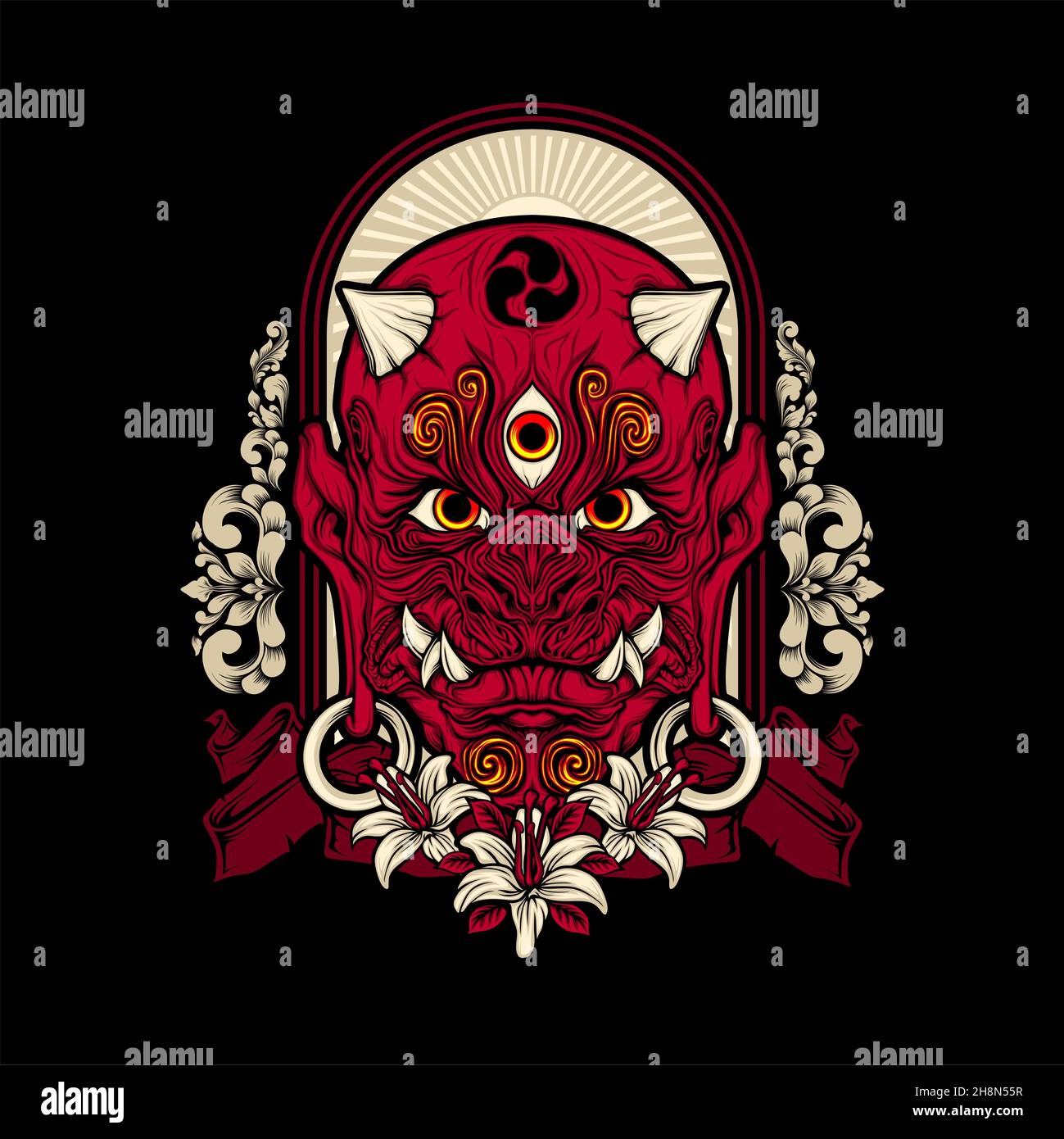 japanese demon mask with awesome background Stock Vector Image & Art ...
