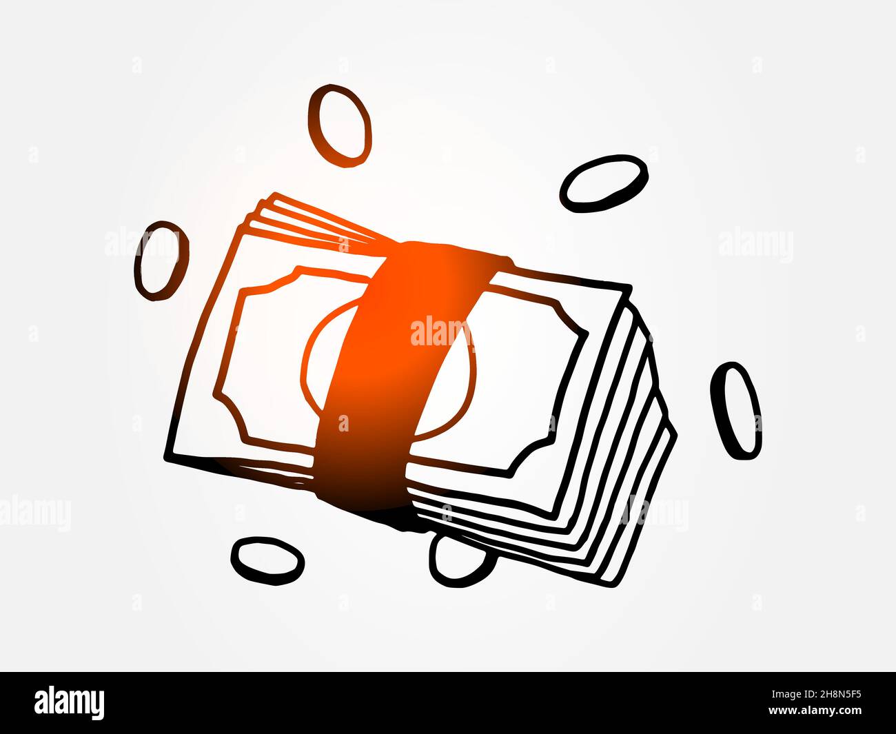 The bundle of money and coins is hand drawn, money doodle vector art ...