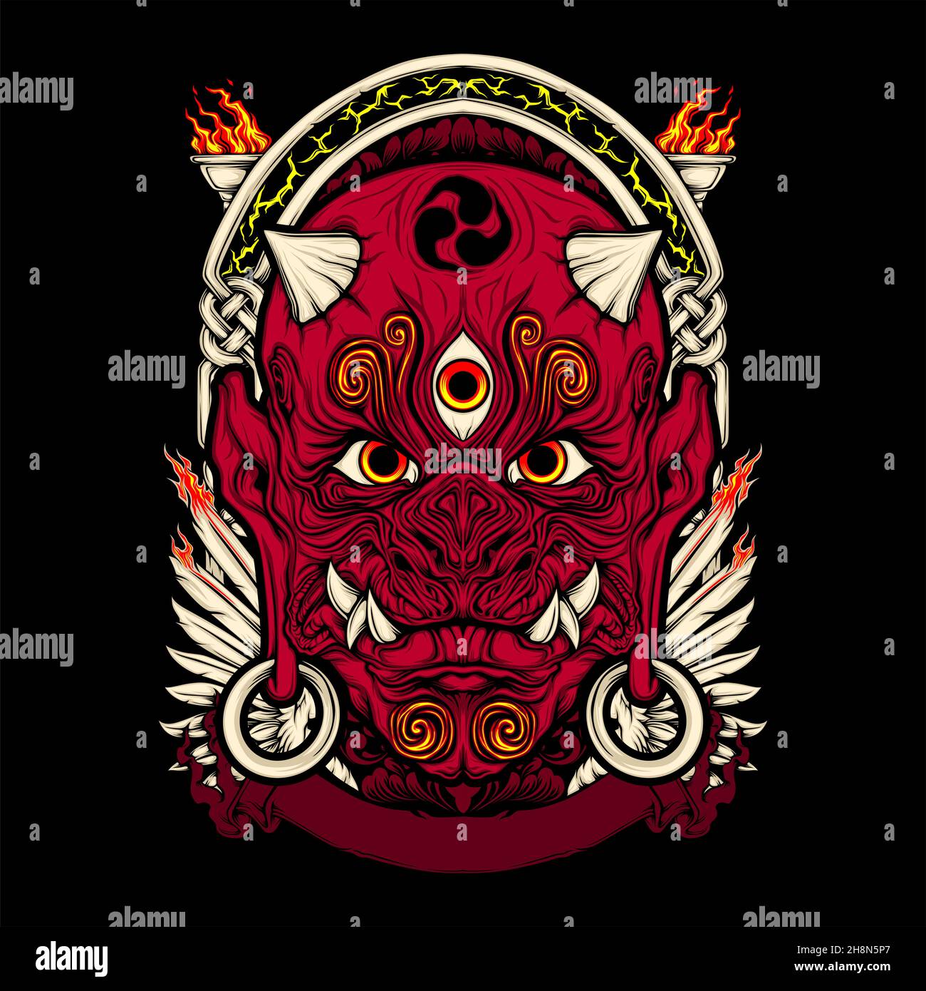 japanese demon mask with awesome background Stock Vector Image & Art ...