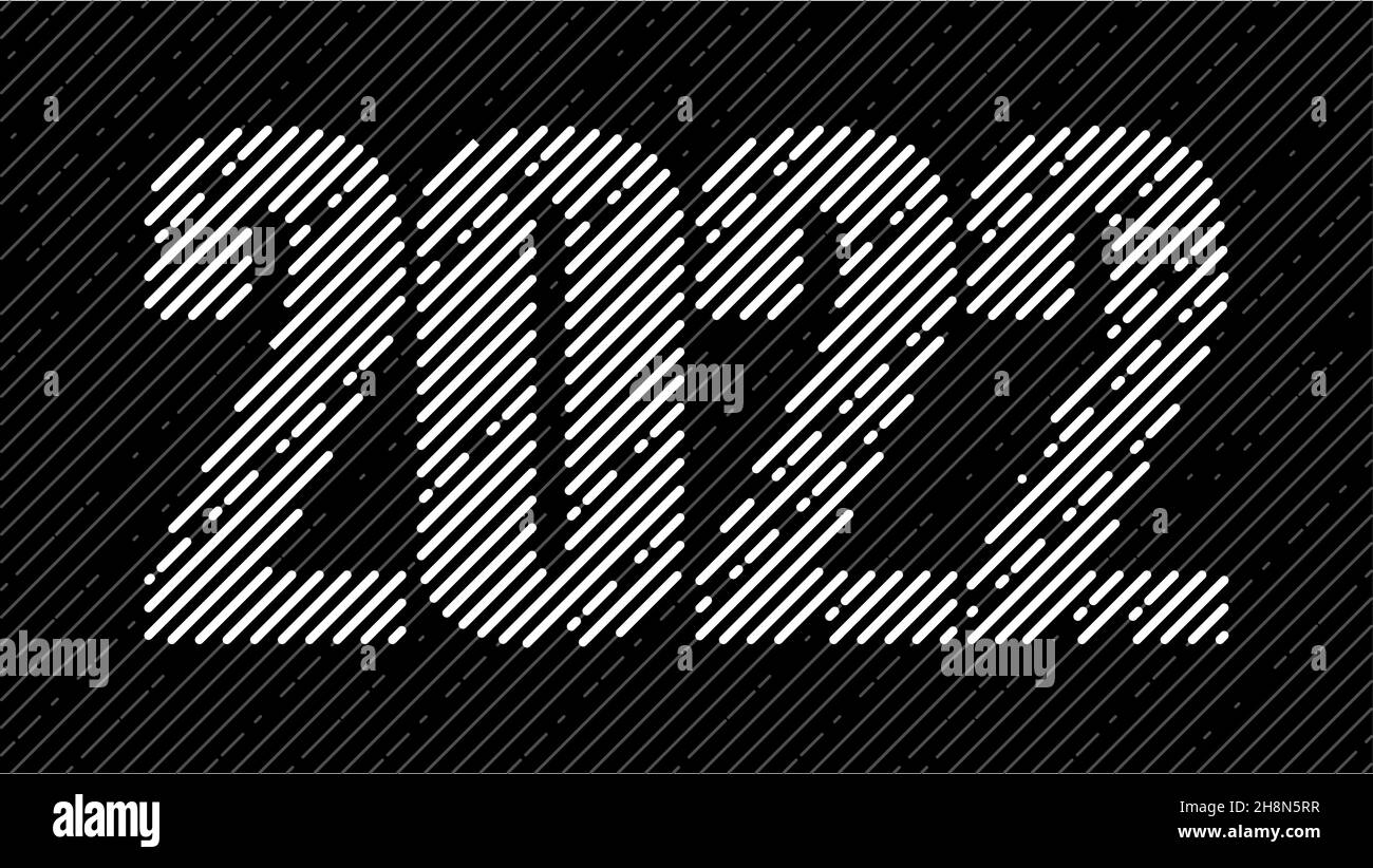 2022 white Hatching number on black background. Text artistic technique ...