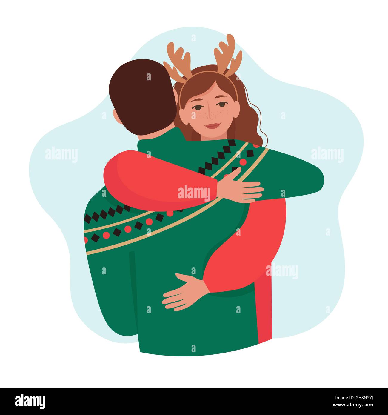 Man And Woman Hugging Loving Couple In Warm Winter Clothing Vector Isolated Illustration In