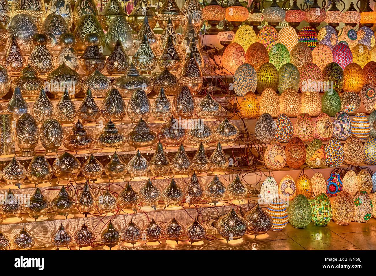 Electric luminous metal perforated lamps in oriental style and colorful ...