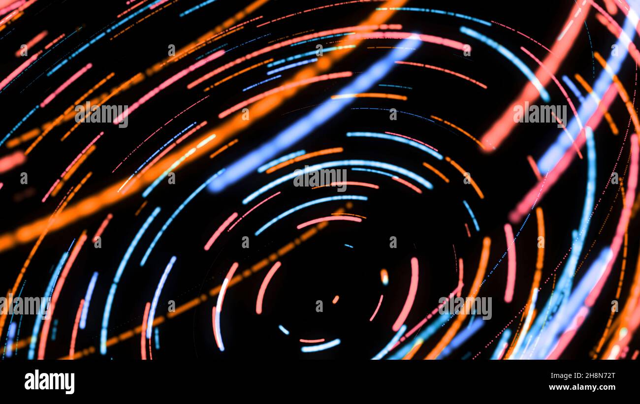 3D animation of twisting digital spiral of neon stripes. Animation ...