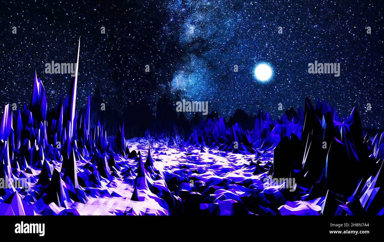 Abstract valley in neon light. Animation. Computer space with valley of ...