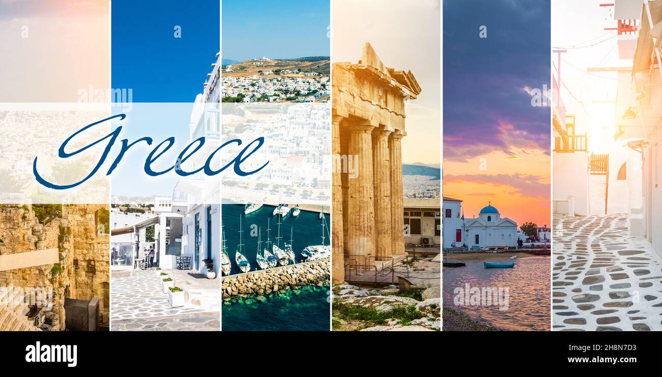 Collage of sights of Greece Stock Photo - Alamy