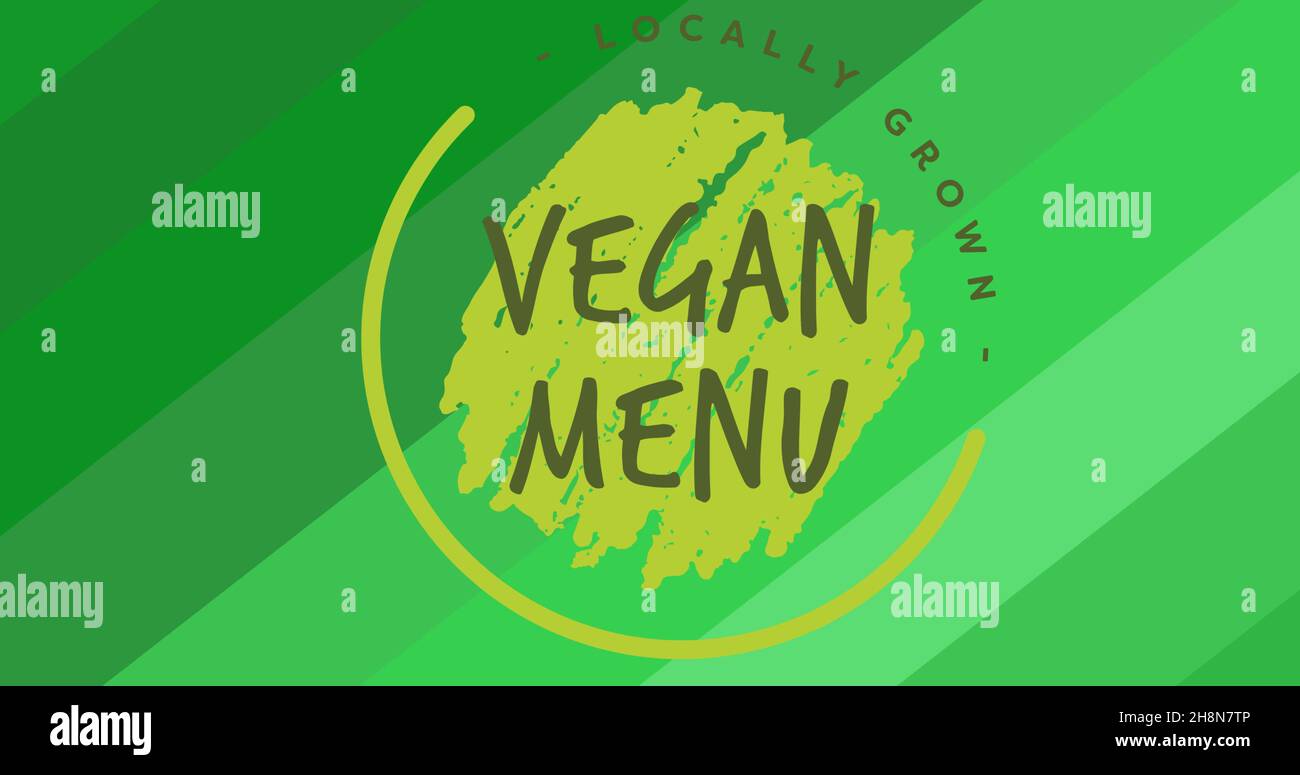 Digital composite image of locally grown vegan menu symbol text on ...