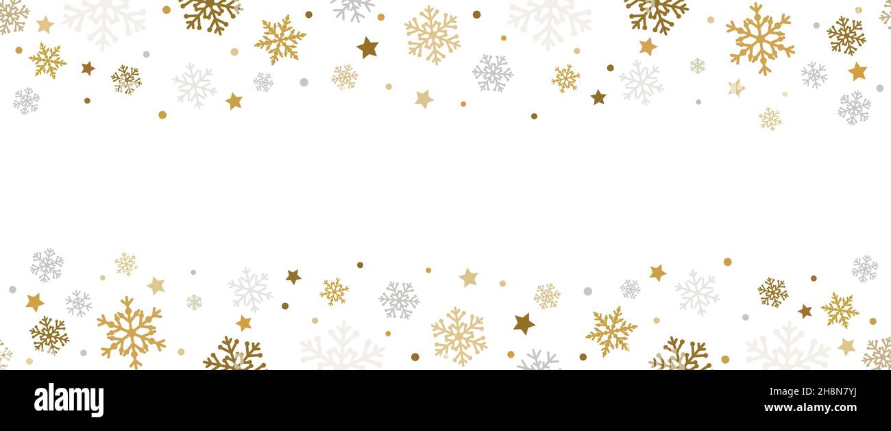 Golden falling snowflakes, stars and confetti. Seamless snow fall ...