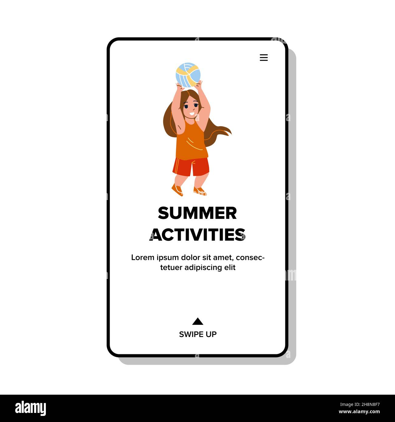 Girl Kid Summer Activities On Playground Vector Stock Vector Image ...