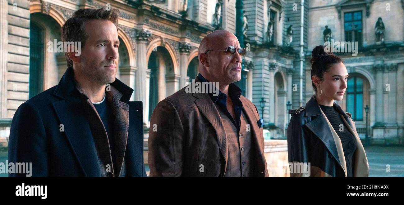DWAYNE JOHNSON, RYAN REYNOLDS and GAL GADOT in RED NOTICE (2021 ...