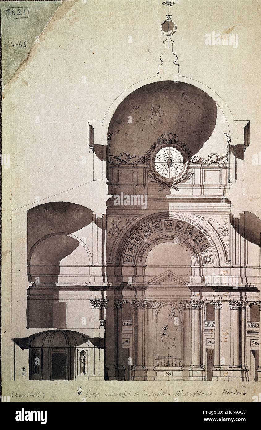 ALZADO DE LA CAPILLA DEL PALACIO REAL (MADRID) SIGLO XVIII. Location ...