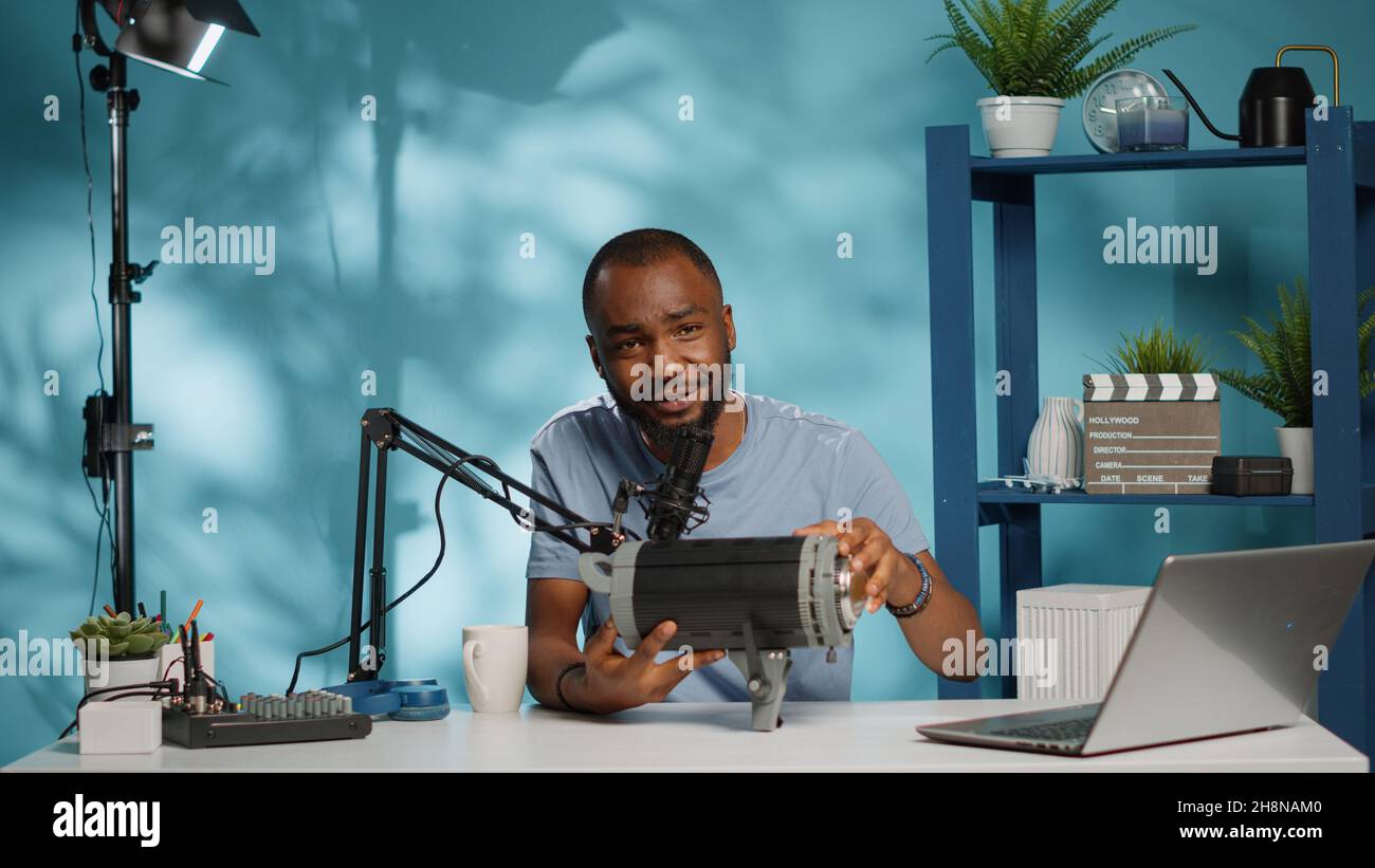 African american vlogger doing product hi-res stock photography and ...