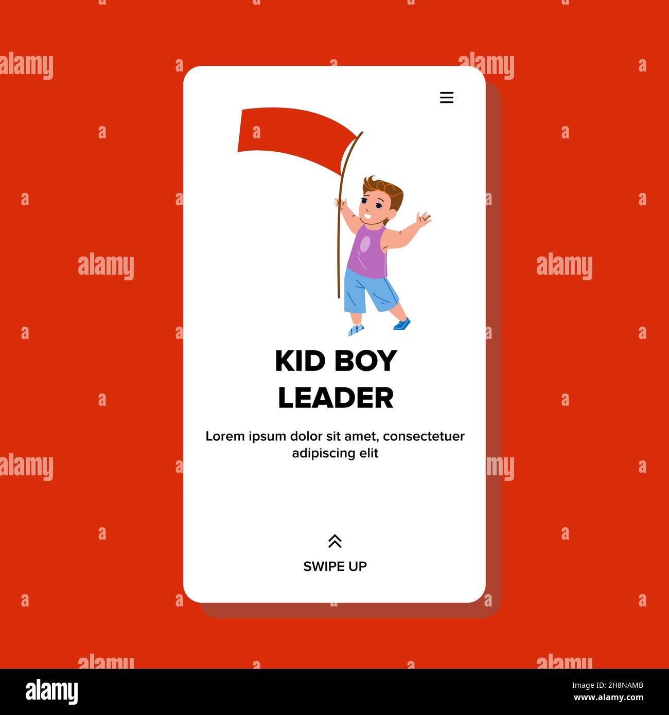 Kid Boy Leader With Flag In Kindergarten Vector Stock Vector Image ...