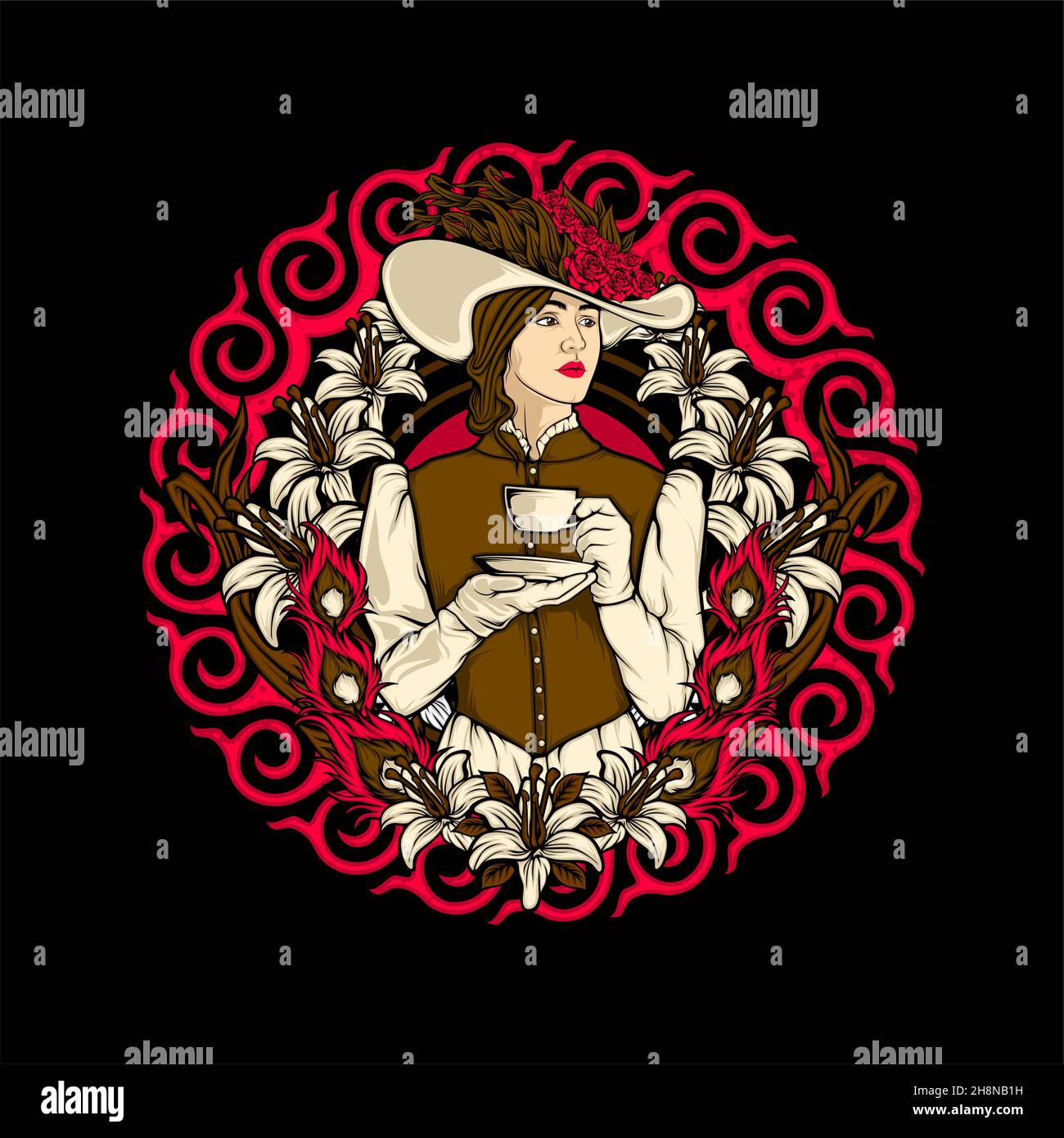 charming beautiful victorian lady with awesome background Stock Vector ...