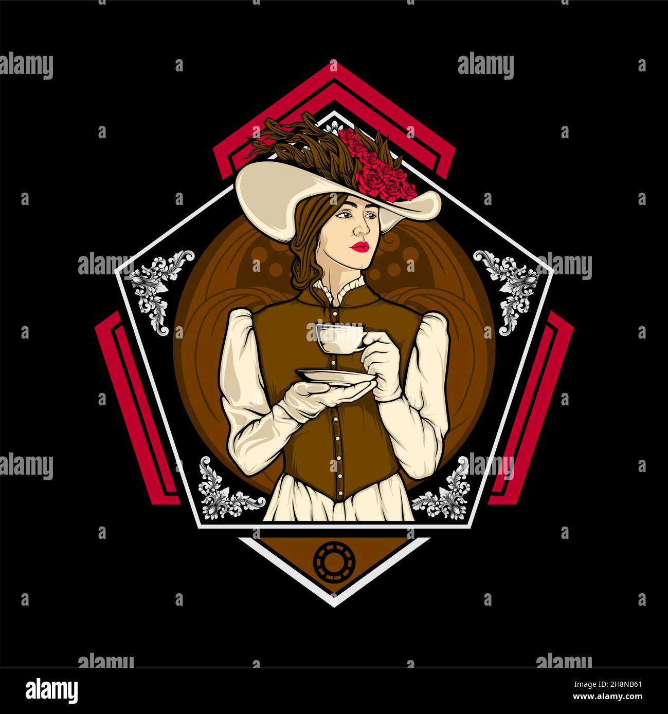 charming beautiful victorian lady with awesome background Stock Vector ...