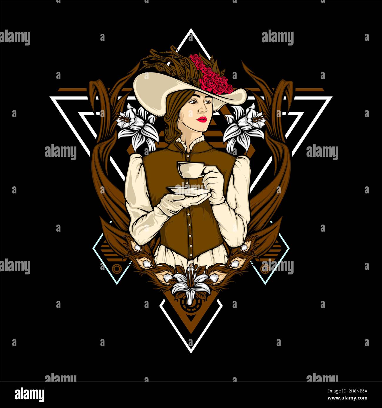 charming beautiful victorian lady with awesome background Stock Vector ...