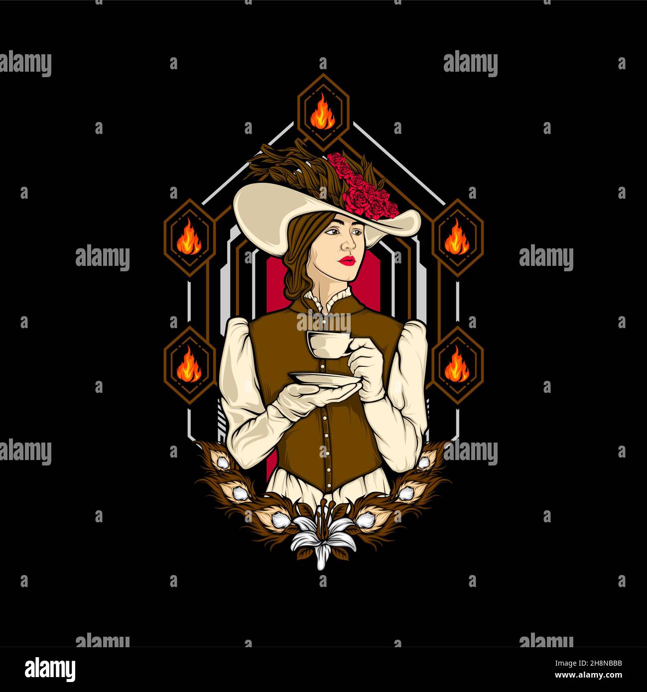 charming beautiful victorian lady with awesome background Stock Vector ...