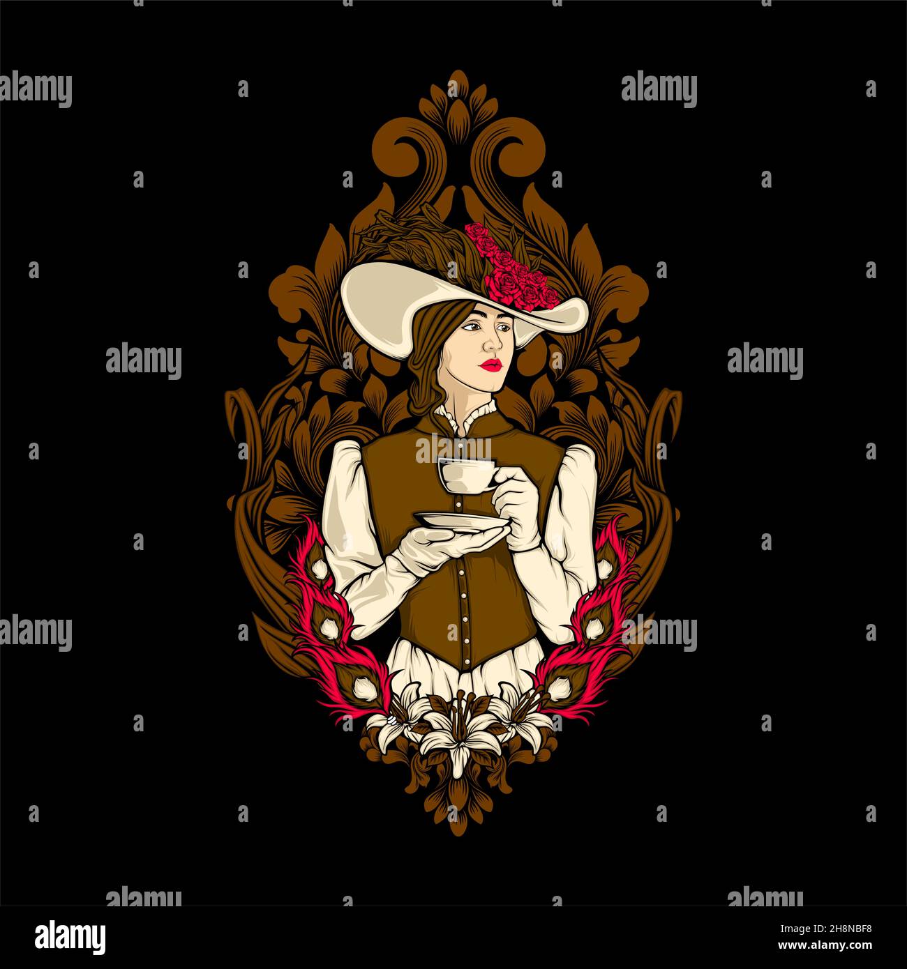 charming beautiful victorian lady with awesome background Stock Vector ...