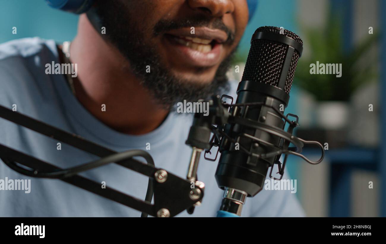 Close up influencer using microphone hi-res stock photography and ...