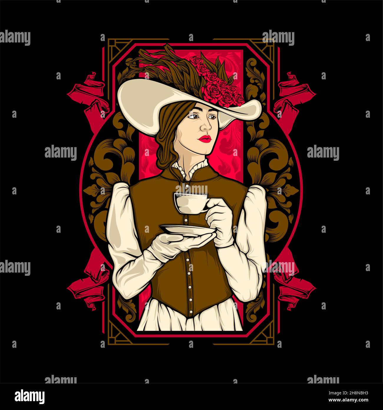 charming beautiful victorian lady with awesome background Stock Vector ...