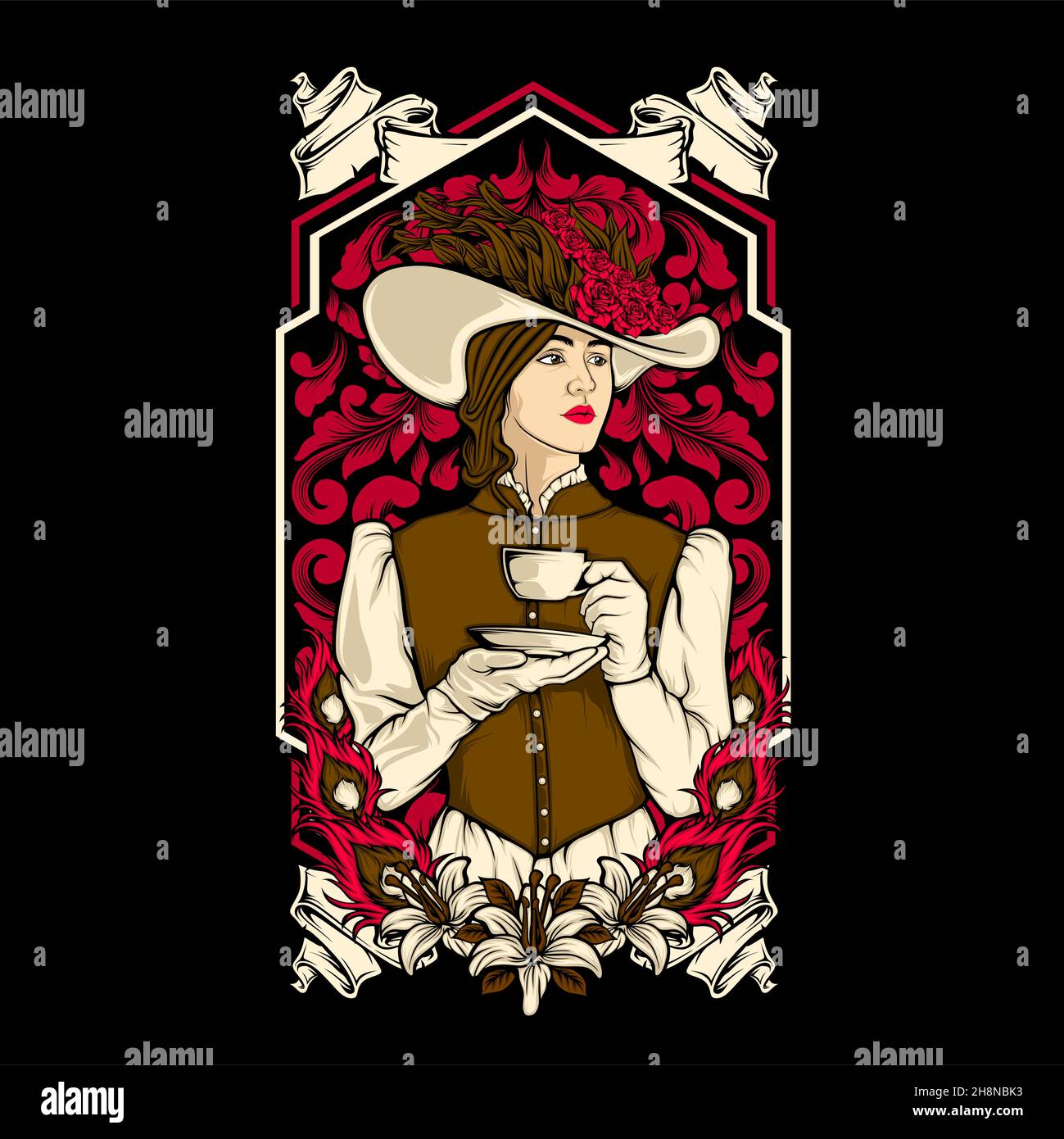 charming beautiful victorian lady with awesome background Stock Vector ...