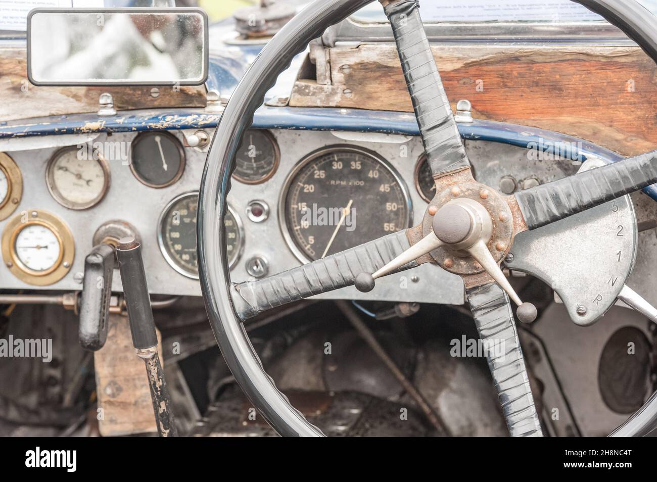 rusty and dusty vintage vehicle steering wheel and dashboard Stock ...