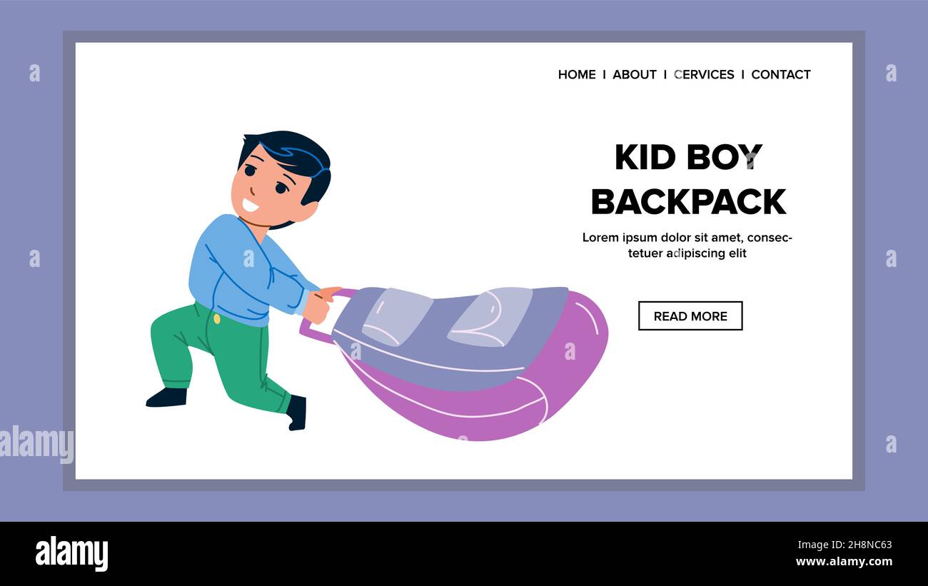 Kid Boy Pull Backpack With Books To School Vector Stock Vector Image ...
