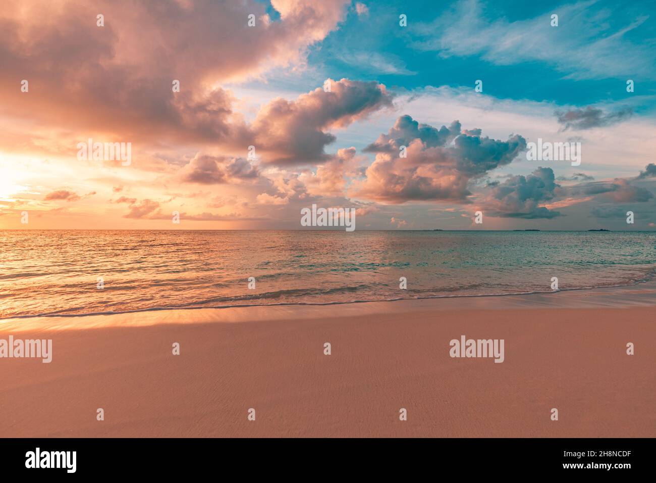 Closeup sea sand beach. Panoramic beach landscape. Inspire tropical ...