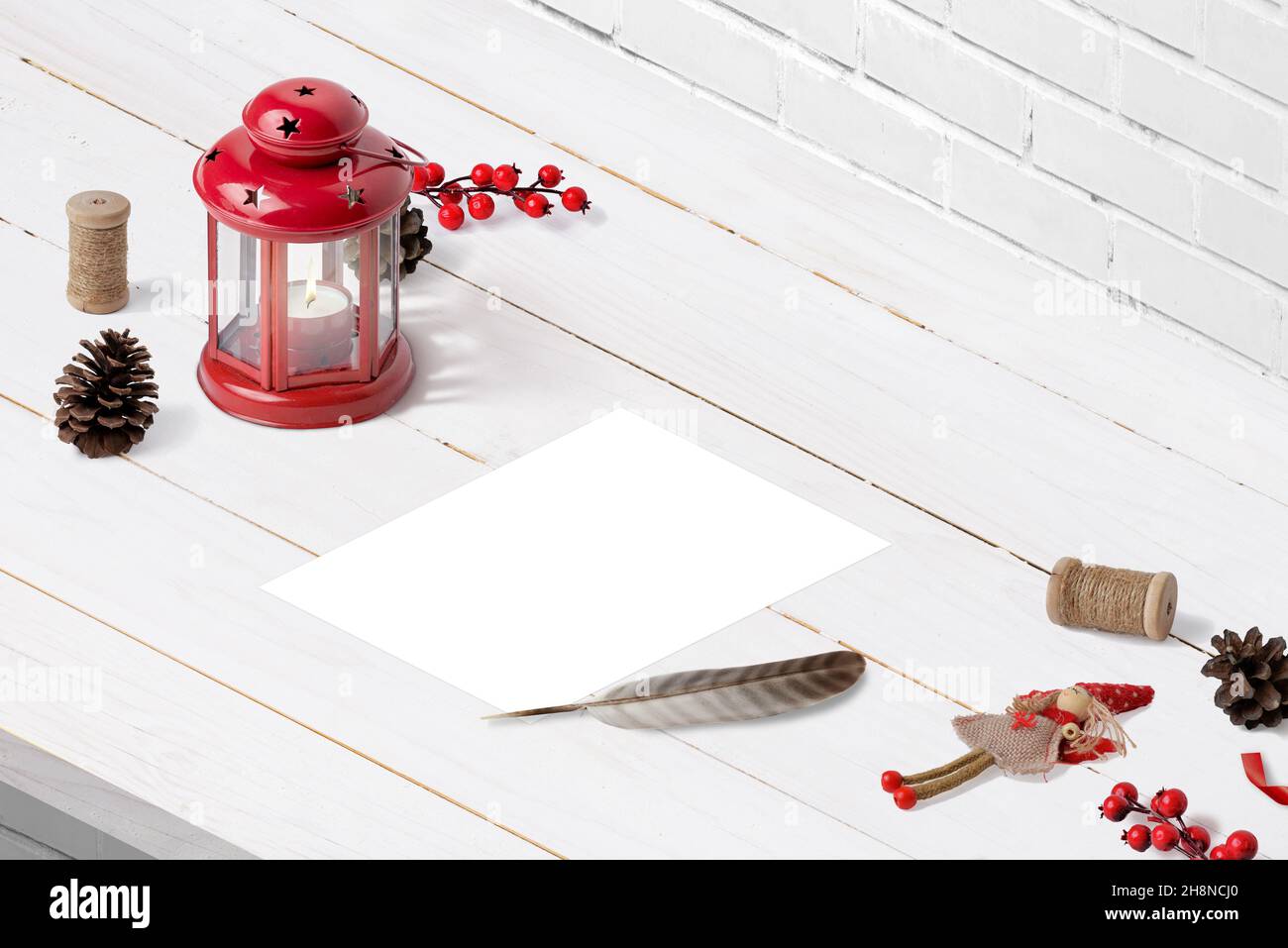 Writing a letter to Santa Claus concept. Blank sheet of paper on the ...