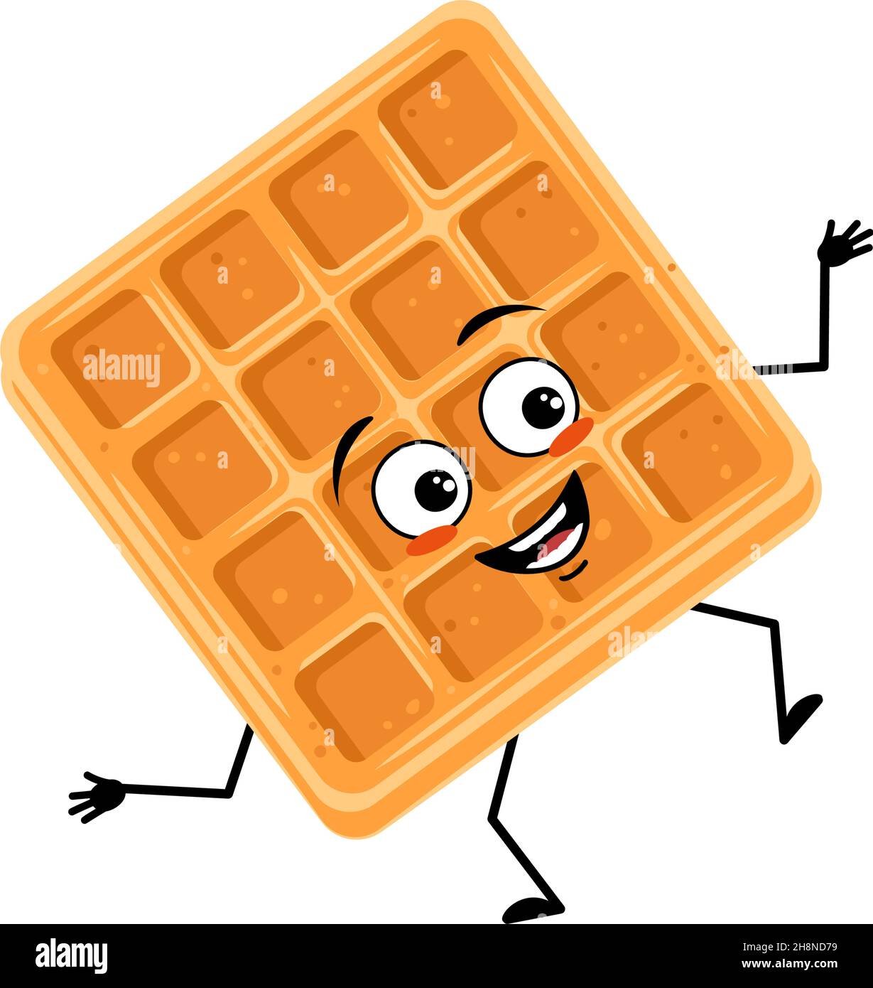 Cute character belgian waffle with happy emotions, face, smile, eyes ...
