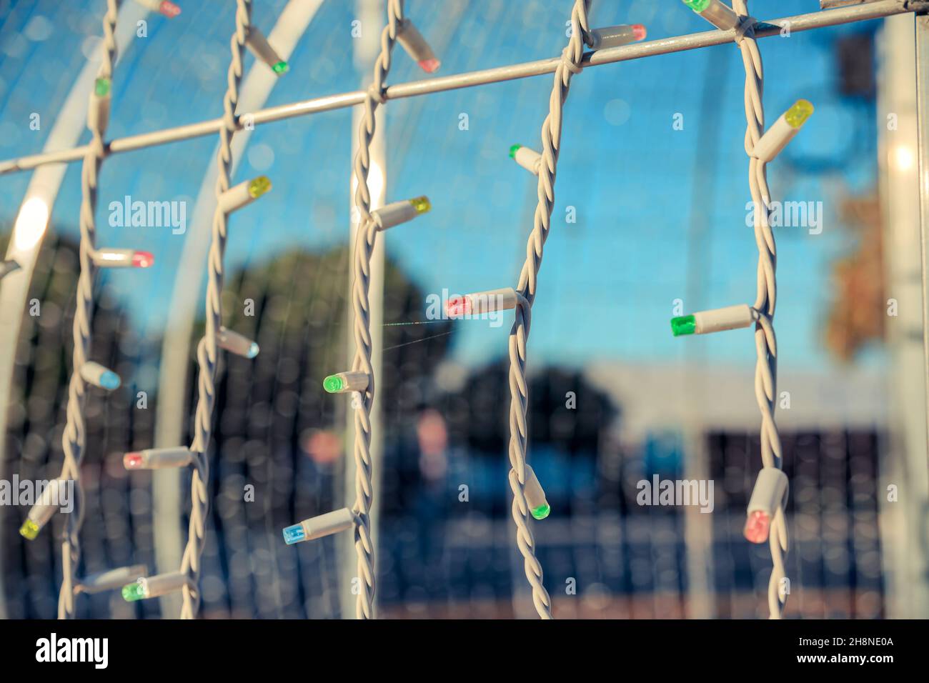 close-up of hanging strings of colored lights Stock Photo - Alamy