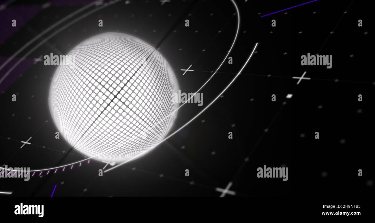 Image of white rotating globe and circular scanner processing data on ...