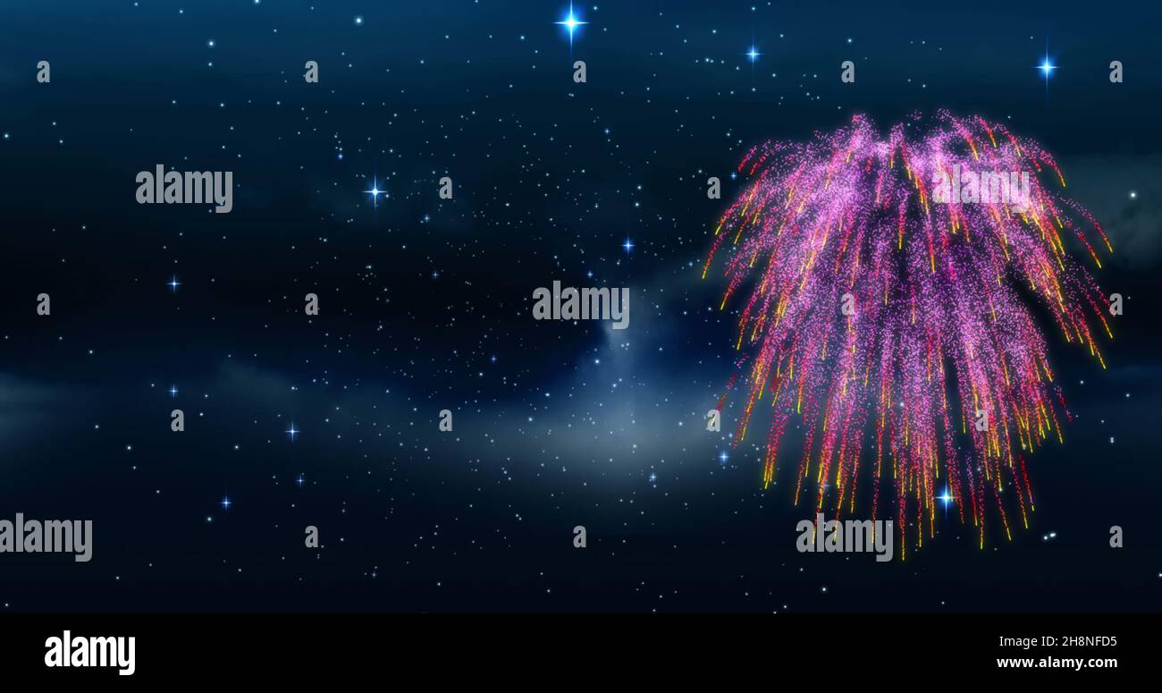 Image of colourful christmas and new year firework exploding in starry ...
