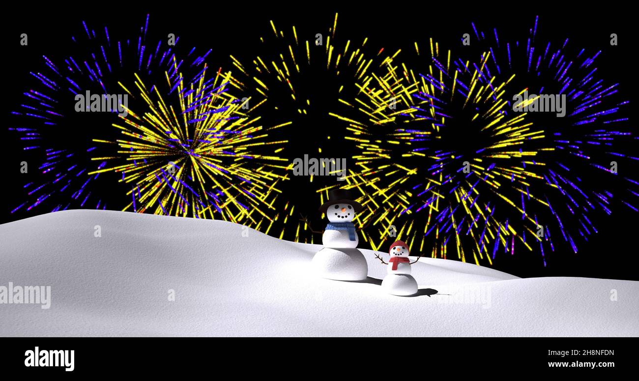 Image of snowmen with purple and yellow christmas and new year ...