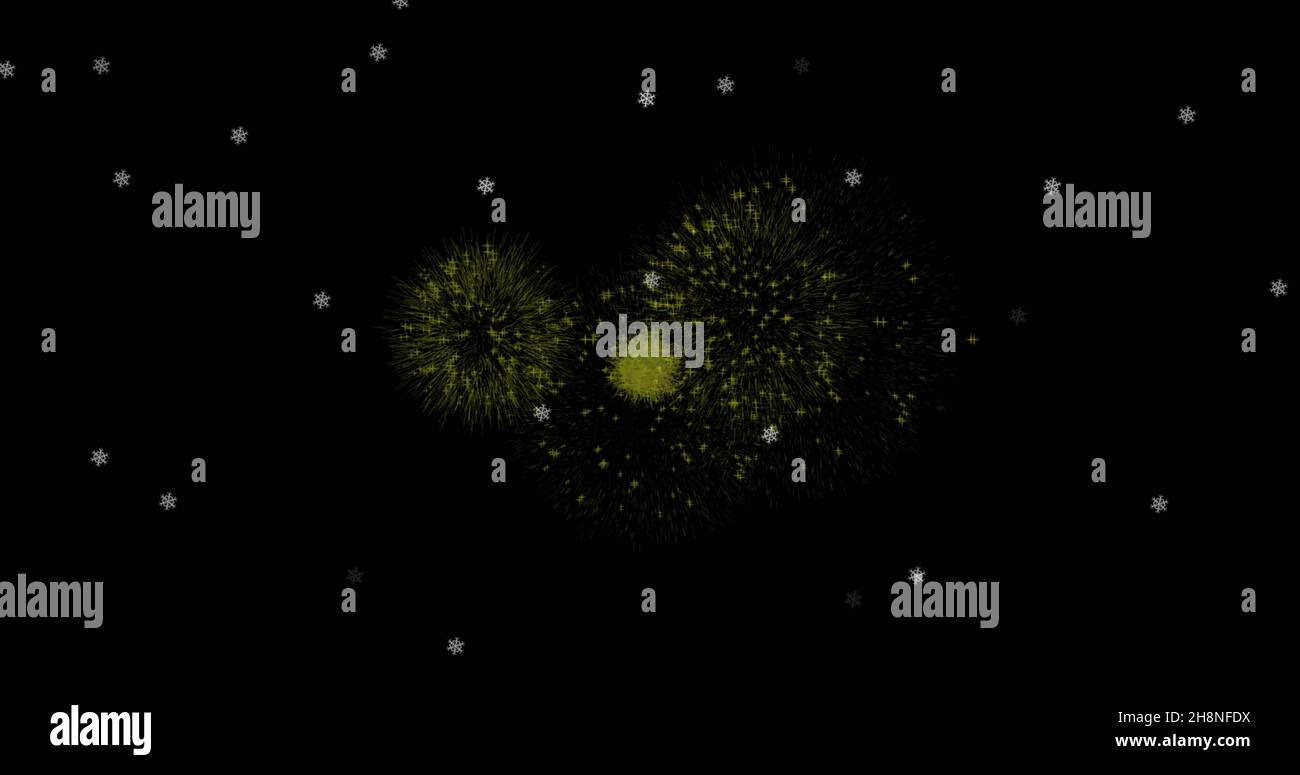 Image of white stars with christmas and new year fireworks exploding in ...