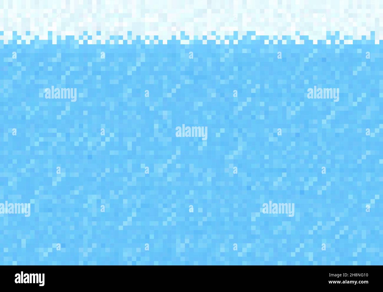 Cubic pixel game. Snow, ice and water blocks background, vector pattern ...