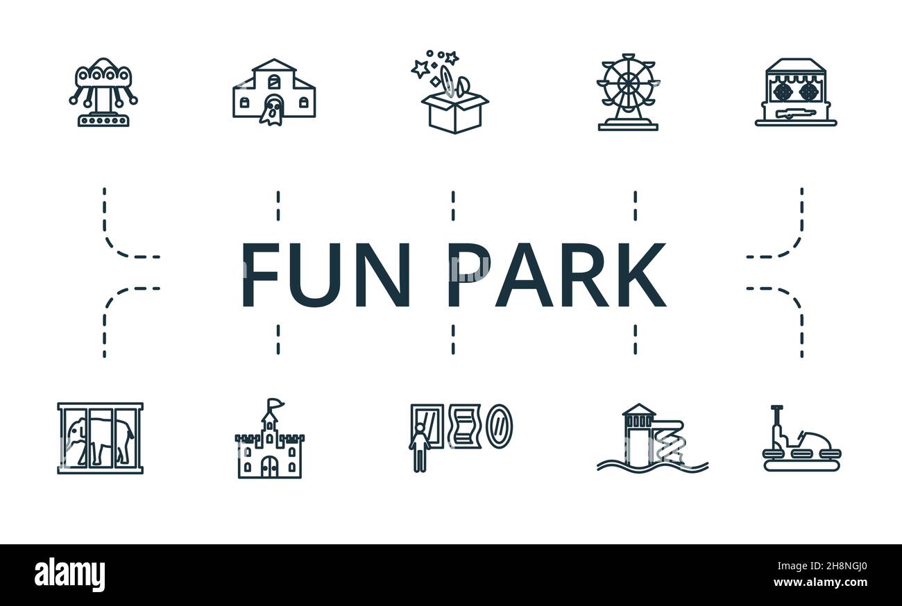 Fun Park icon set. Collection of simple elements such as the focus ...