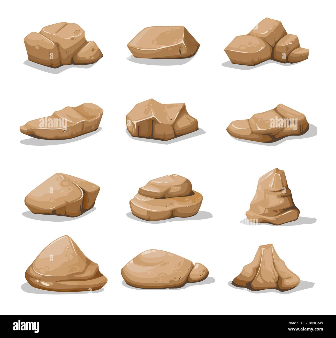 Cartoon brown rock stones and boulders, vector gravel and cobble. Rock ...