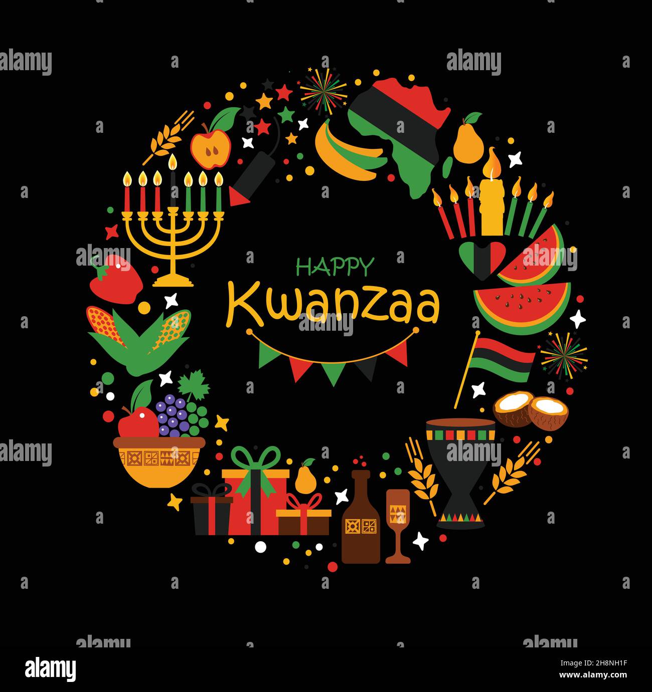 Vector collection of Happy Kwanzaa. Holiday symbols on white background ...