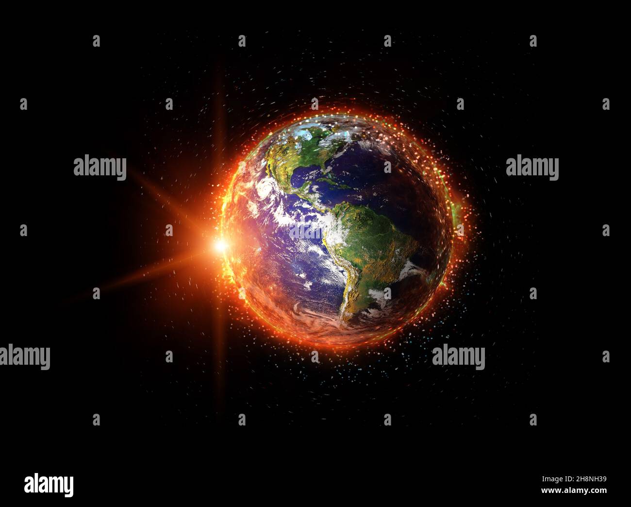 Planet Earth on fire in outer space Stock Photo - Alamy