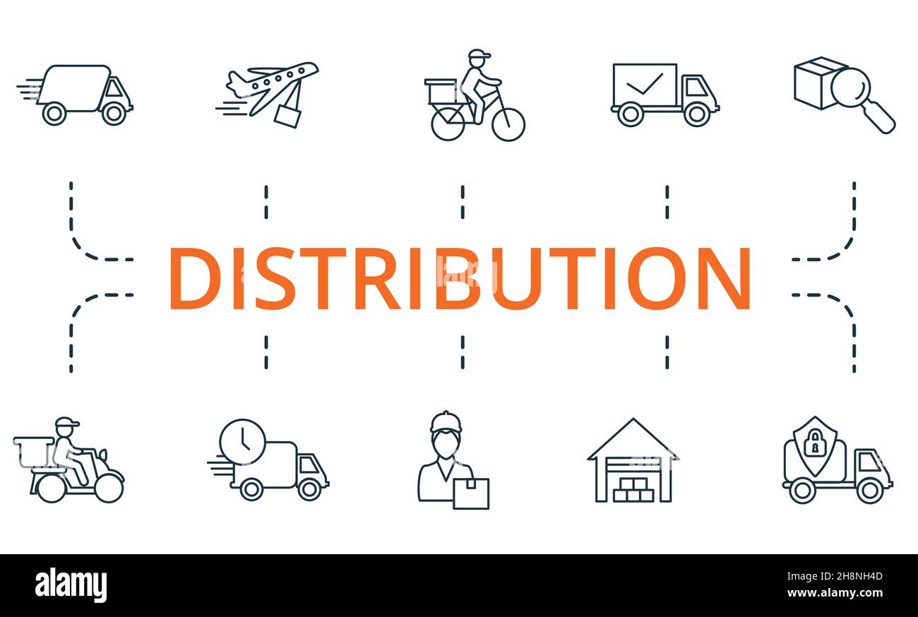 Distribution icon set. Collection of simple elements such as the time ...