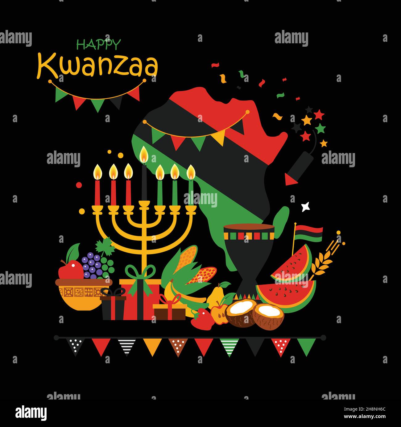 Vector collection of Happy Kwanzaa. Holiday symbols on white background ...