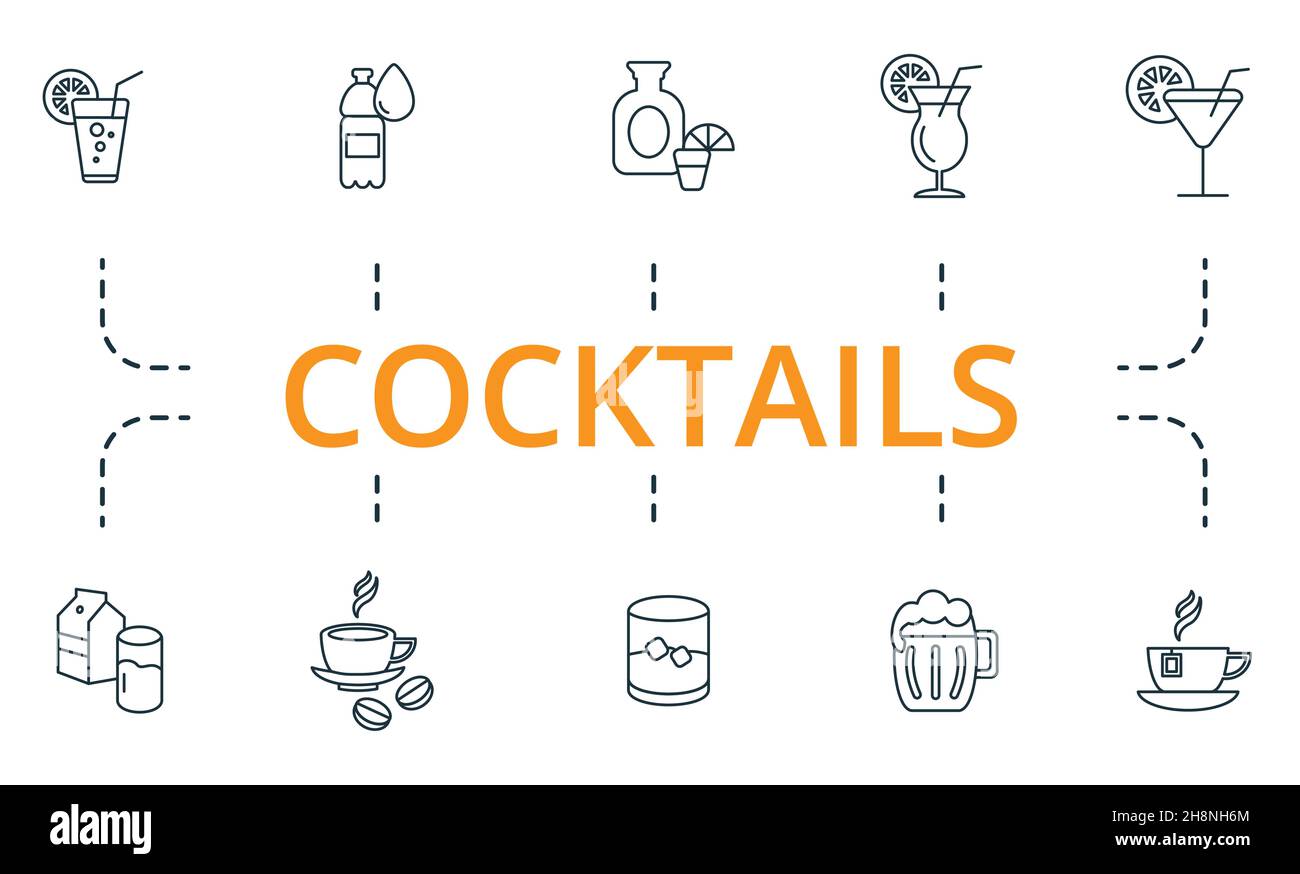 Cocktails icon set. Collection of simple elements such as the water ...