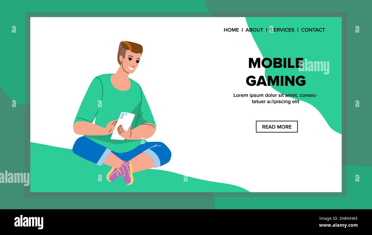 Man Sitting On Floor And Mobile Gaming Vector Stock Vector Image & Art ...