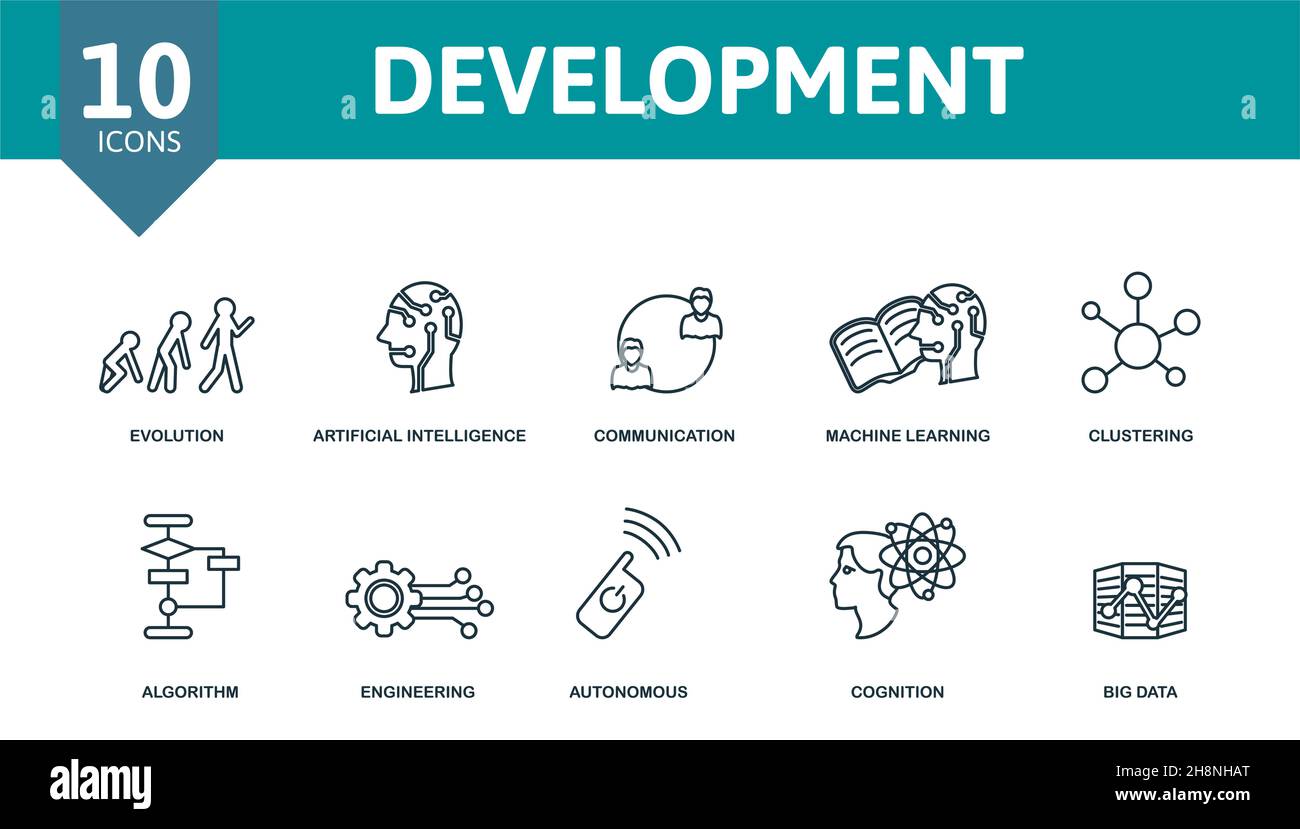 Development icon set. Collection of simple elements such as the ...