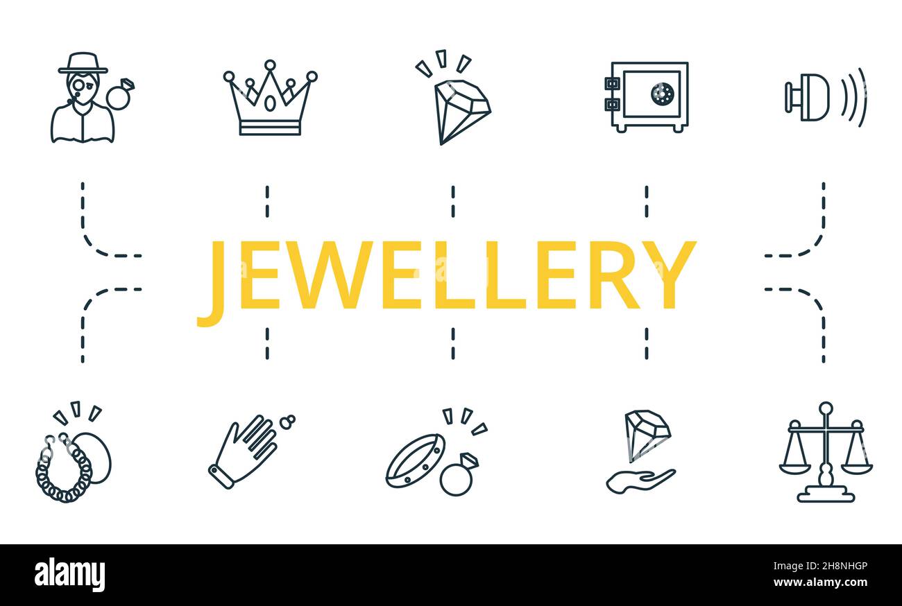 Jewellery icon set. Collection of simple elements such as the crown ...