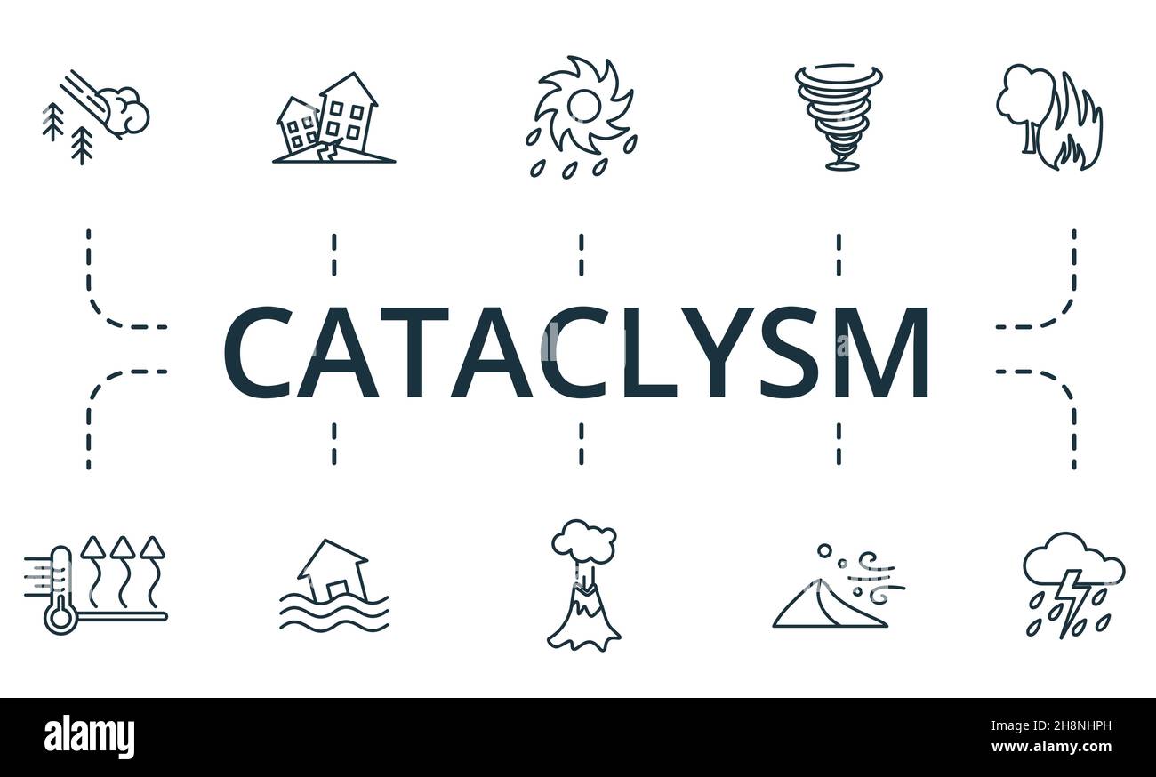 Cataclysm icon set. Collection of simple elements such as the ...
