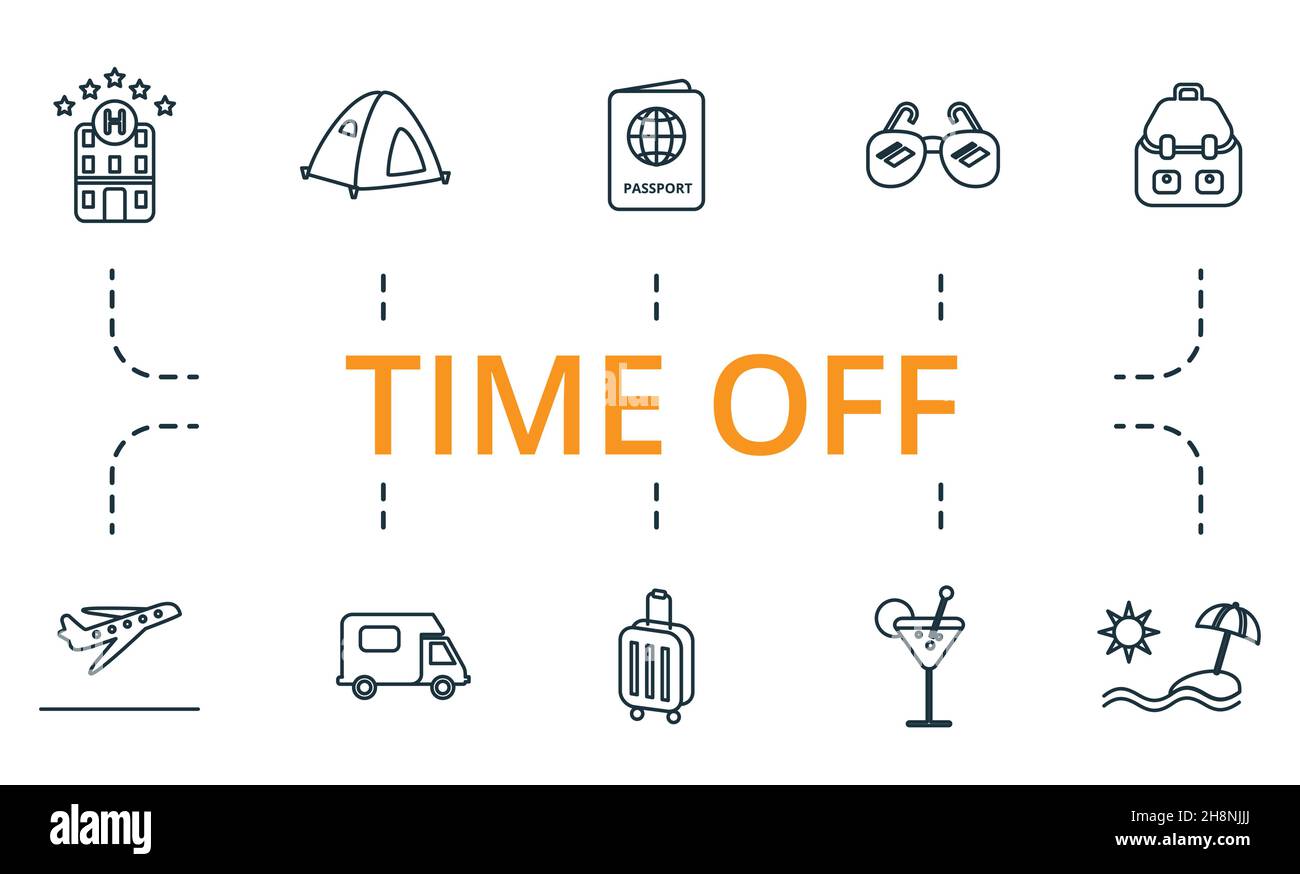 Time Off icon set. Collection of simple elements such as the passport ...
