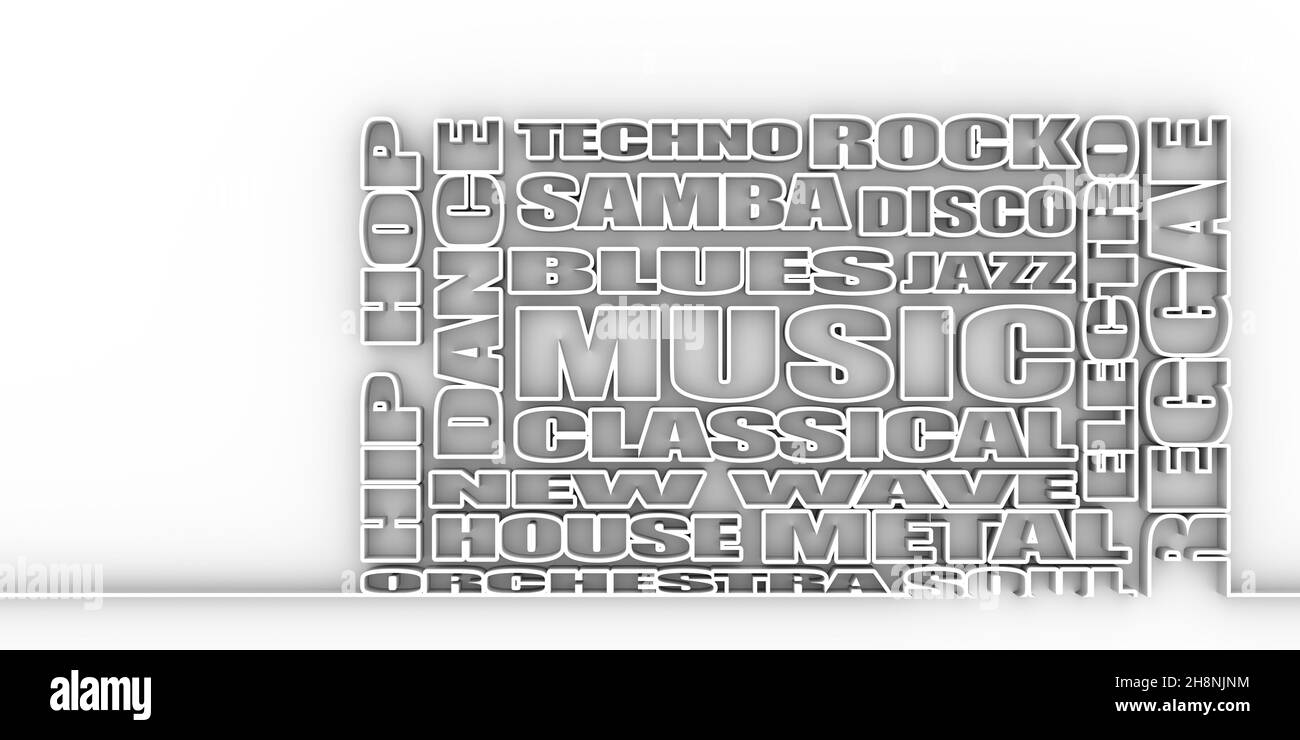 Main music genres clouds list thin line tags. 3D rendering Stock Photo ...