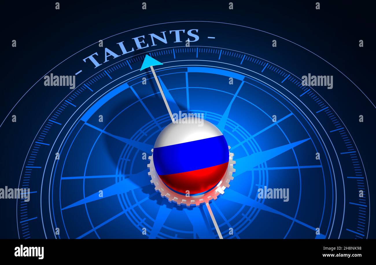 Abstract compass points to the talents word. Flag of Russia. 3D ...