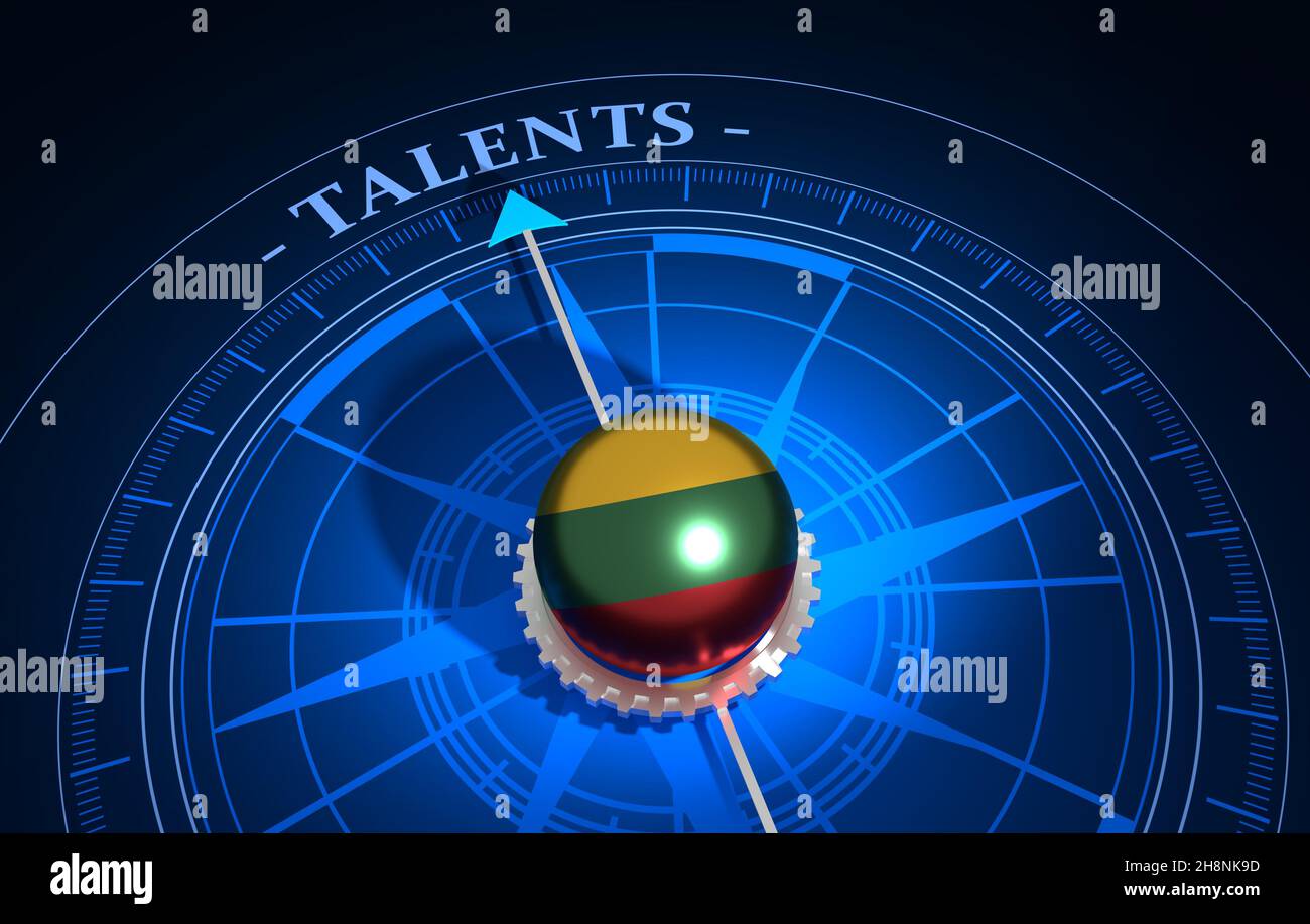 Abstract compass points to the talents word. Flag of Lithuania. 3D ...